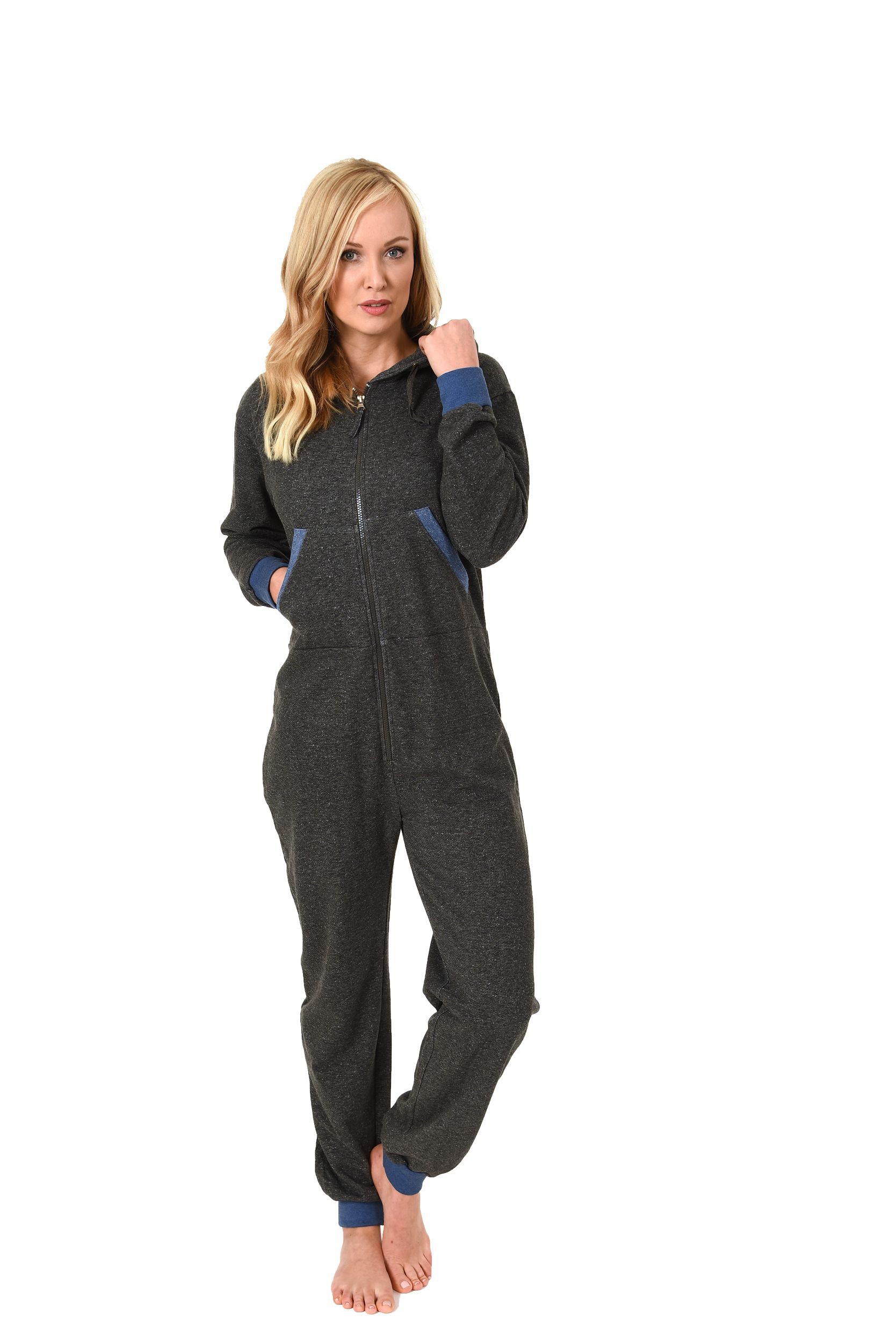 Damen Jumpsuit Overall Schlafanzug Onesie Einteiler Langarm 271 267